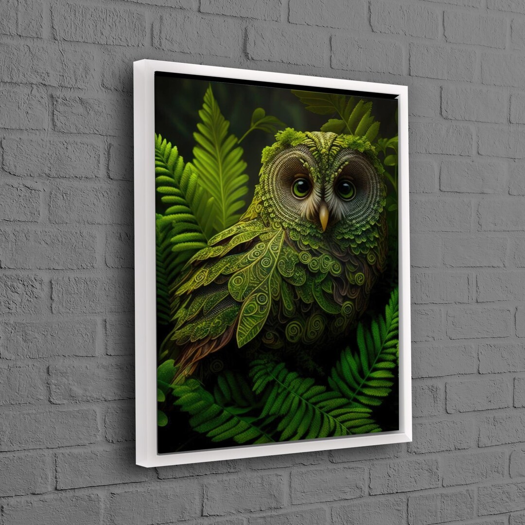 Trendy Canvas Gift, Green Color Owl Canvas Print, 3D Wall Art ...