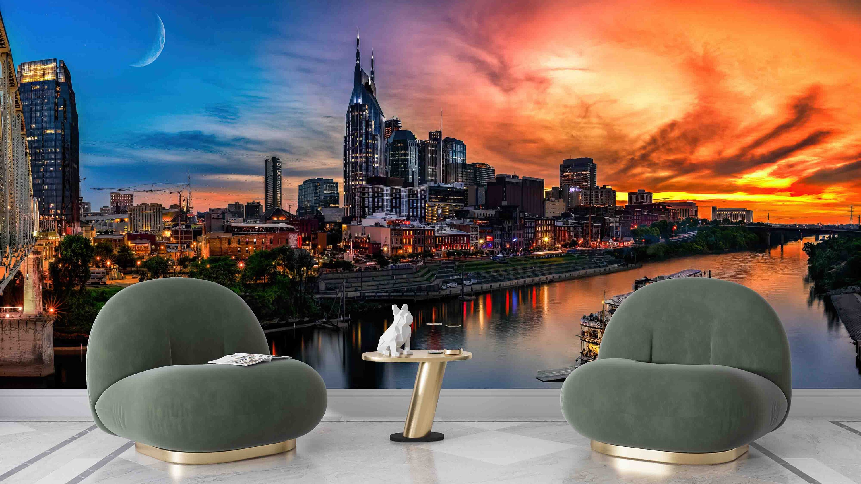 Nashville Landscape Wallpaper, Sunset Paper Craft, City Wall Art ...