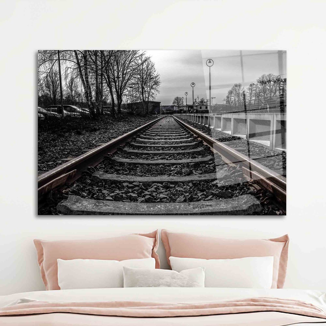 Railway Landscape Glass Art, Railroad Glass Art, Train Station Wall ...