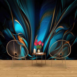 Abstract Blue and Orange Art Wall Poster, 3D Wall Decor, Blue Wall ...