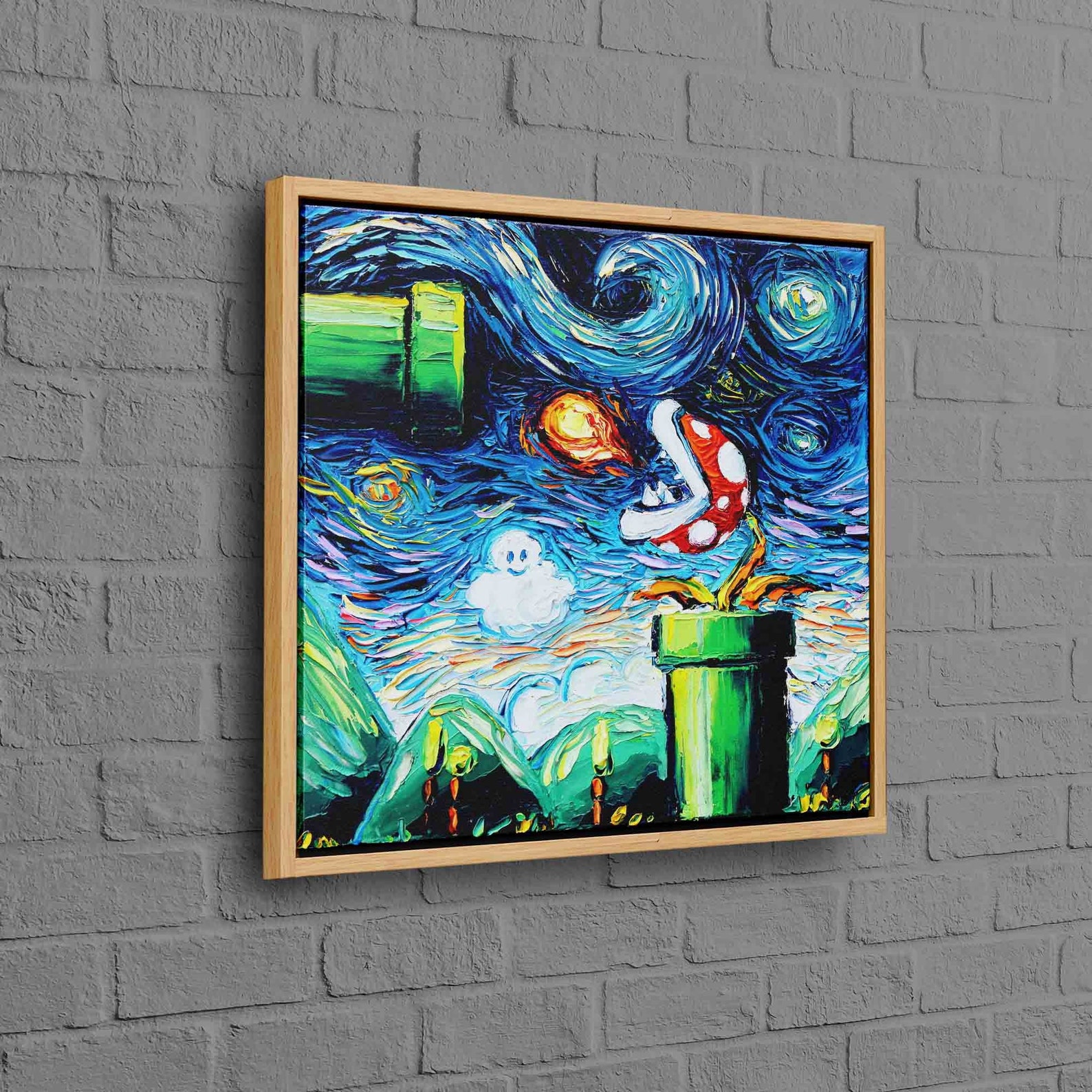 Modern Starry Night Wall Art, Super Mario Canvas Art, Van Gogh Mario ...