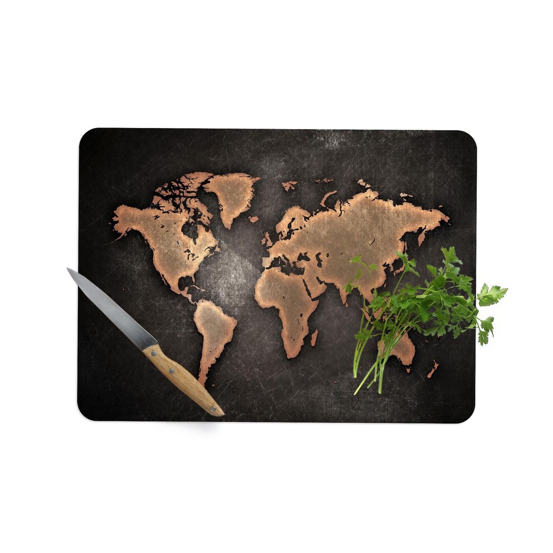 Abstract World Map Cutting Board, Classroom Serving Board, Map Chopping ...