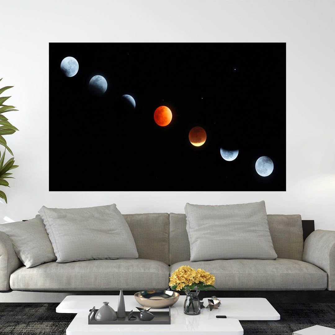 Moon Phases Wall Hanging, Black Wall Hanging, Landscape Tempered Glass ...