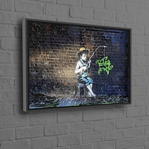 Banksy Fishing Boy, Abstract Canvas, Fishing Banksy Artwork, Graffiti ...