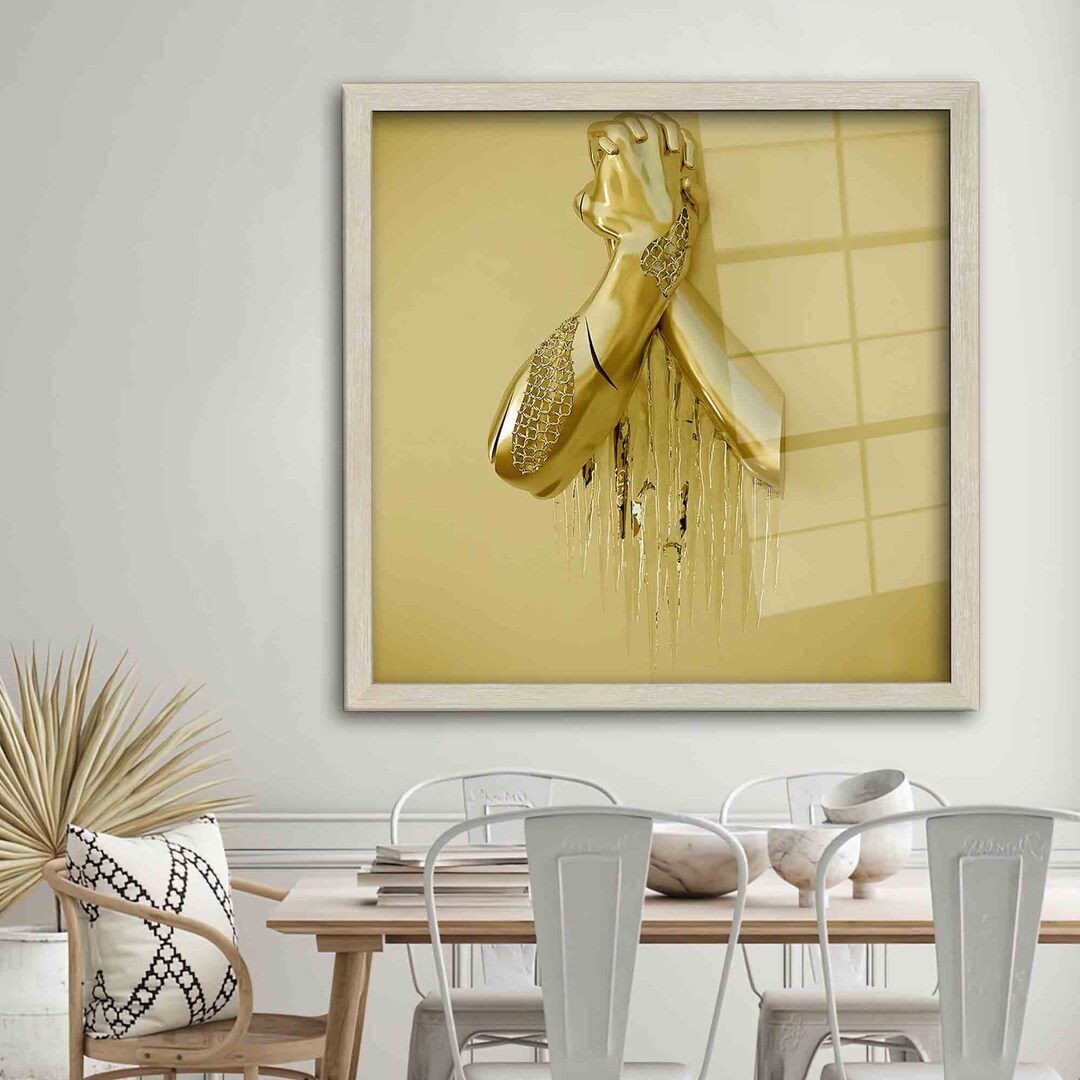 3d Gold Hand Wall Art, Metallic Hand Glass Wall, Contemporary Glass Art ...