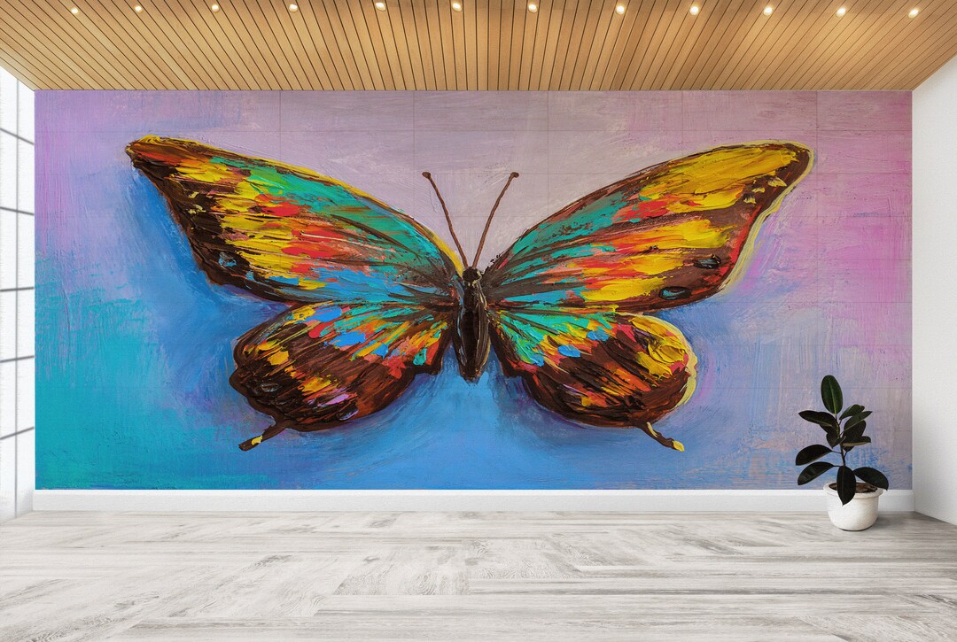 Colorful Butterfly Painting Wall Poster, Blue Wall Poster, Gift for the ...