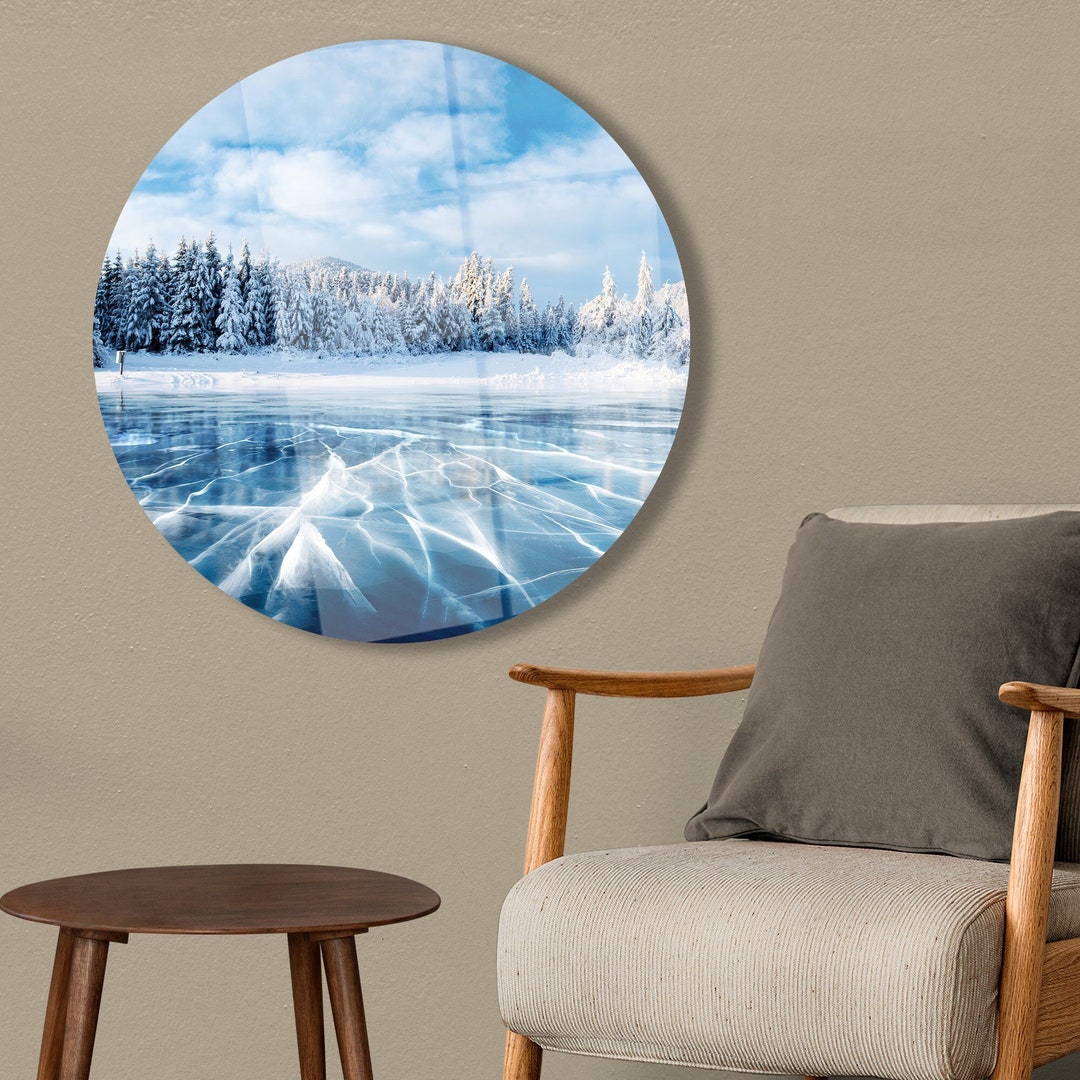 Wall Decoration, Winter Scenery, Canvas Glass Art, Forest View Tempered ...