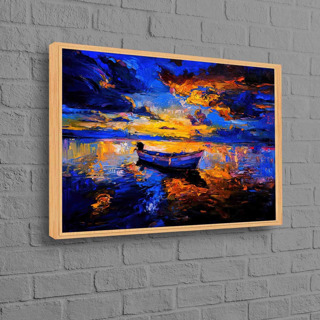 Abstract Sea Painting, Boat Canvas Art, Sea Landscape Canvas Art ...