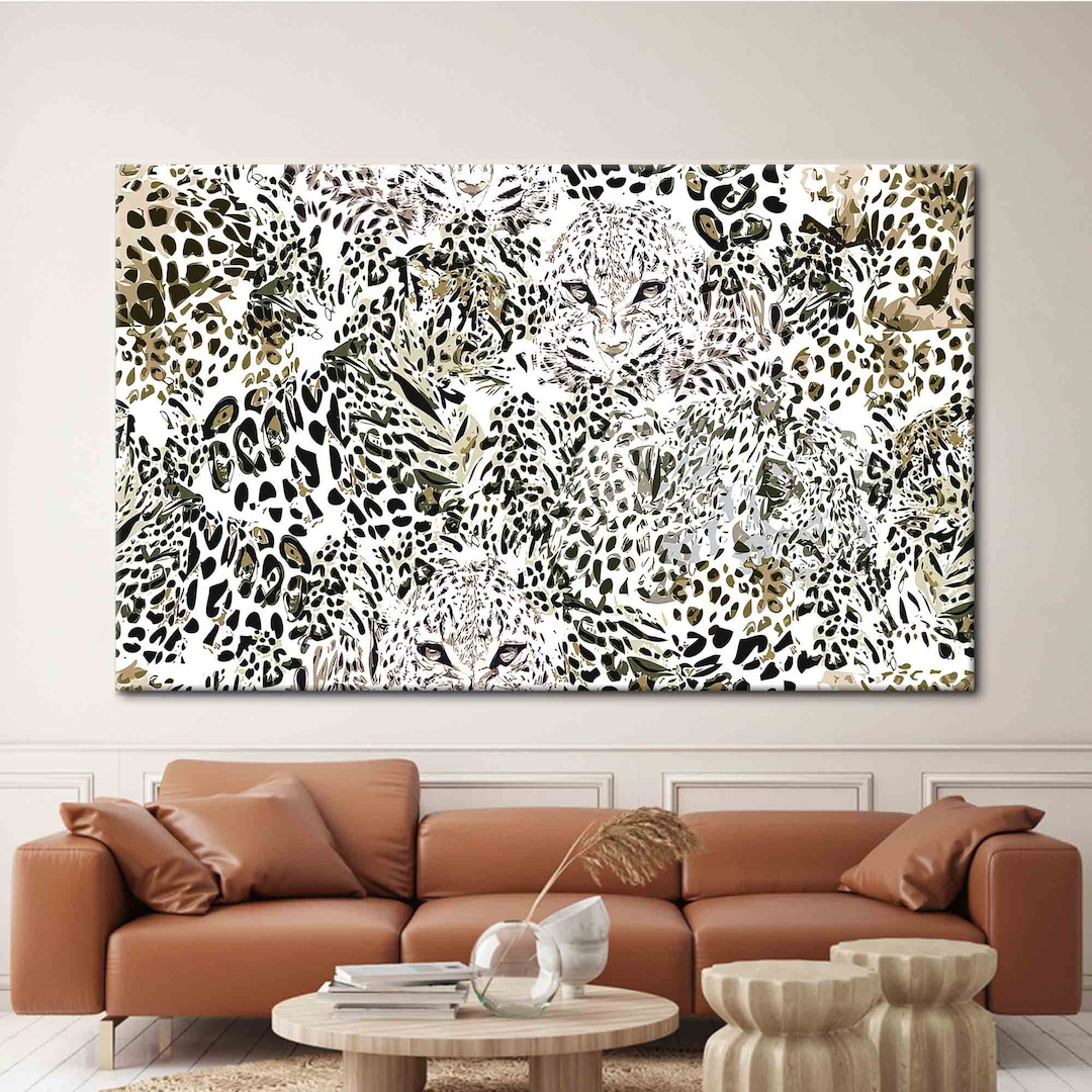 Leopard Illustration Wall Art, Safari Landscape Artwork, Ethnic Animals ...