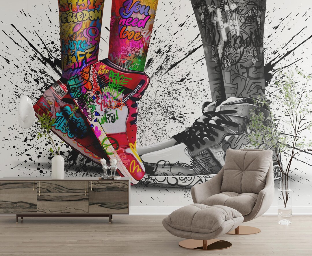 Love in Shoes Wall Painting, Shoes Wall Poster, Love Graffiti Wall ...