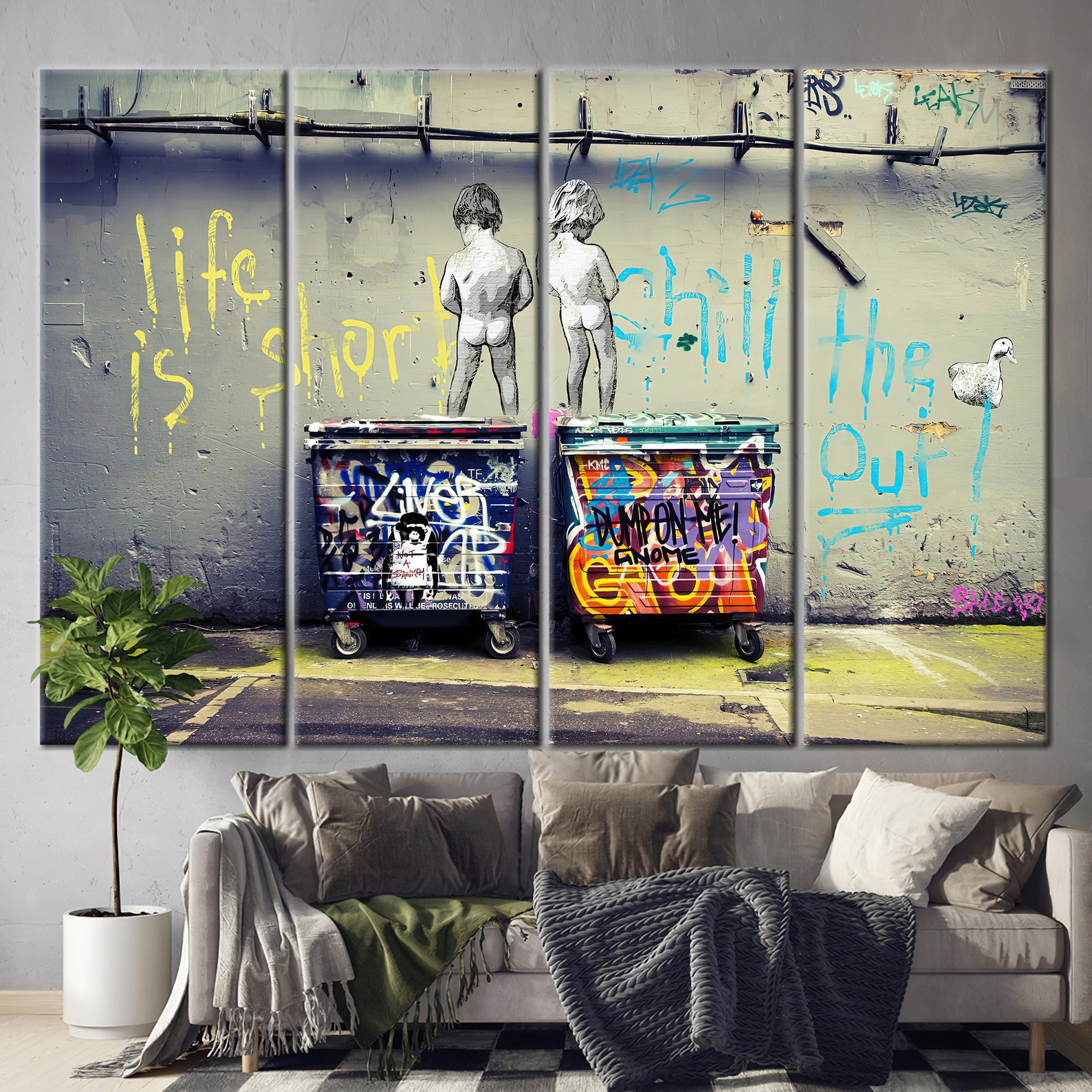 Banksy Life is Short, Banksy Canvas, Banksy Two Boys, Wall Art Canvas ...