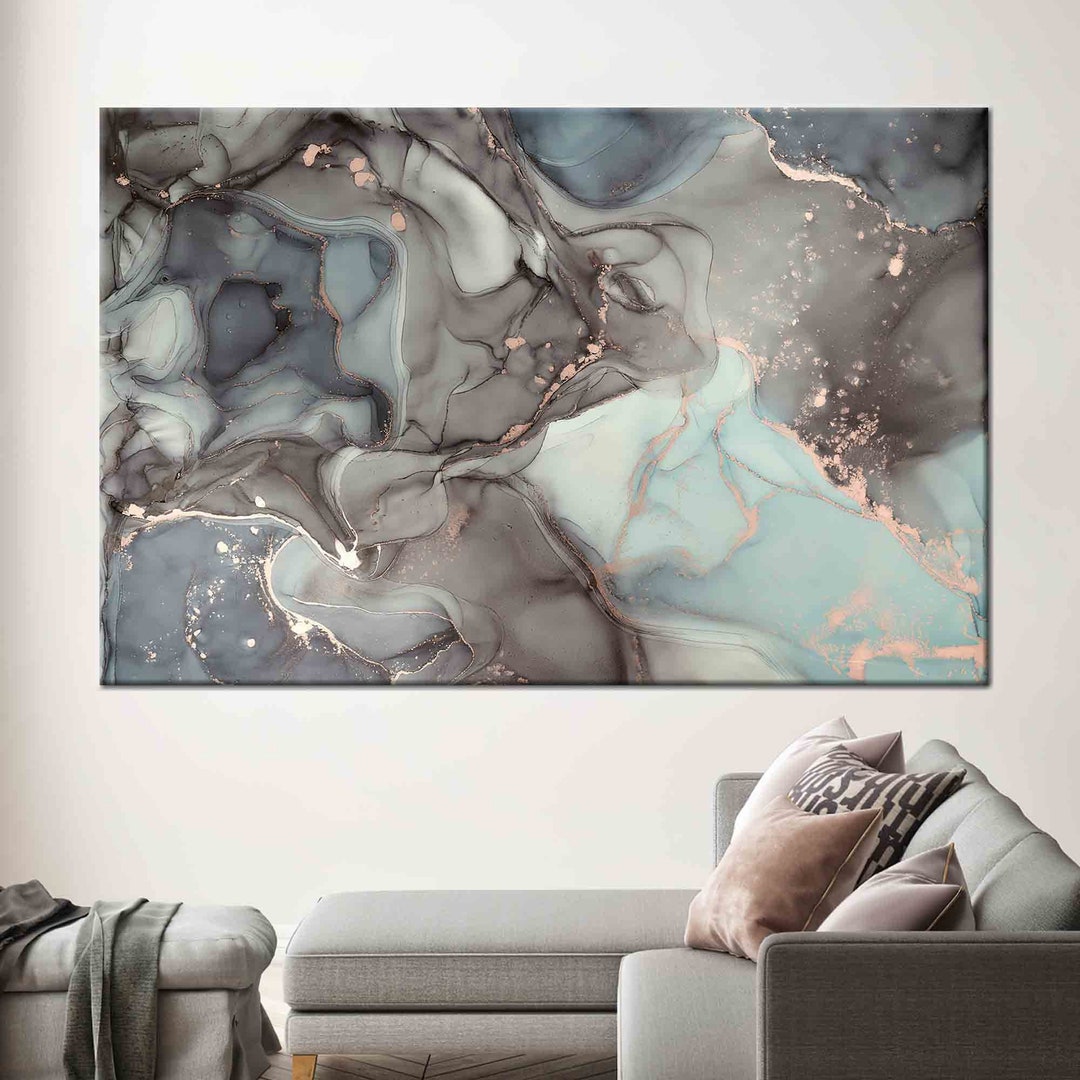 Gray and Blue Marble, Modern Wall Art, Shimmery Art Canvas, Marble Wall ...