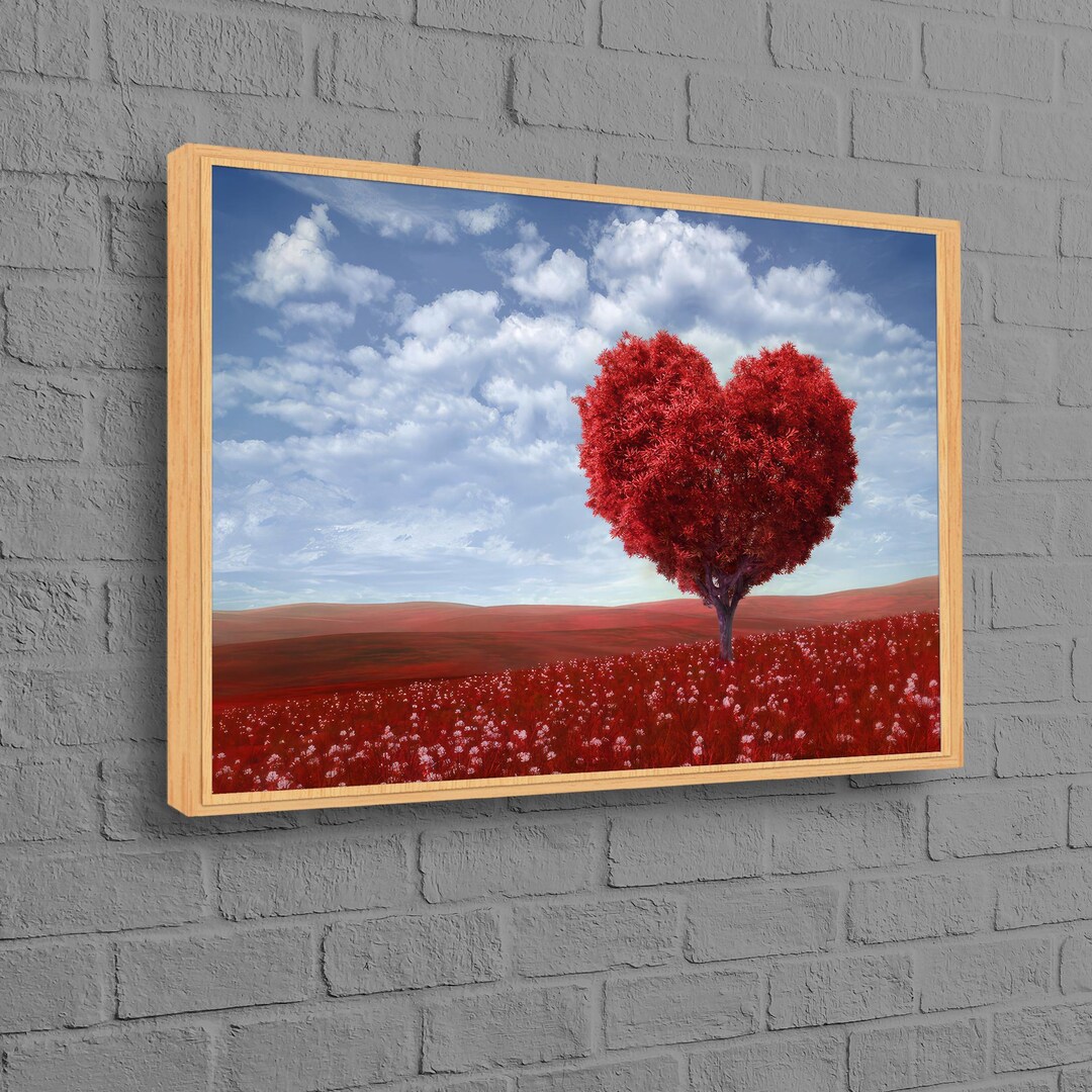 Red Tree Canvas, Heart Tree Wall Hanging, Heart Shaped Tree Canvas Art ...