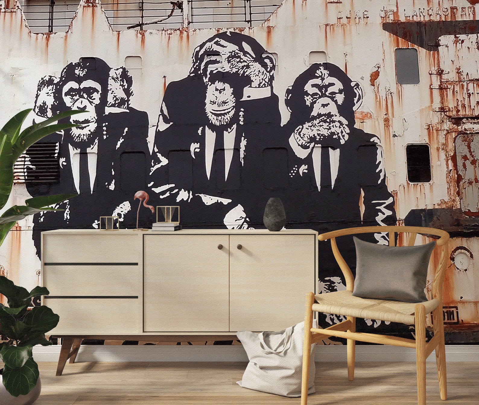 Banksy Three Monkeys Wall Painting, Monkey Graffiti Wall Art, Banksy ...
