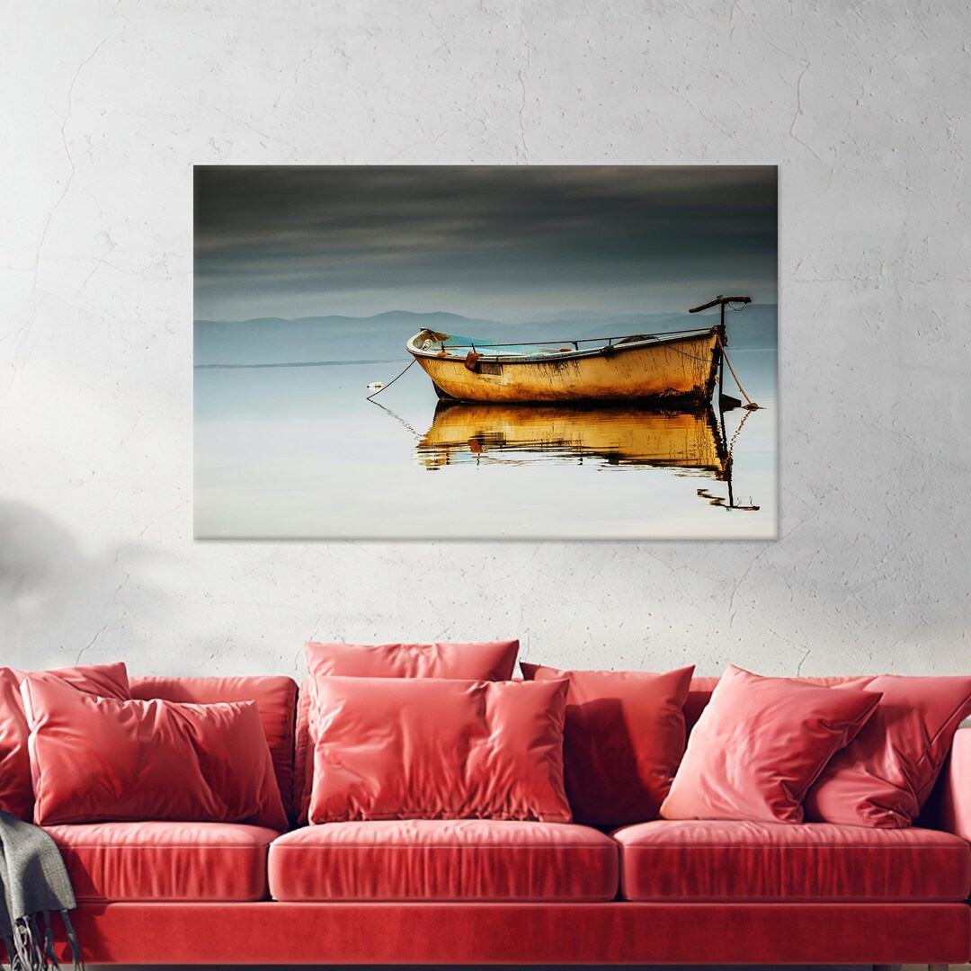 Yellow Boat Wall Hanging, Boat Landscape 3D Canvas, Framed Wall Art ...