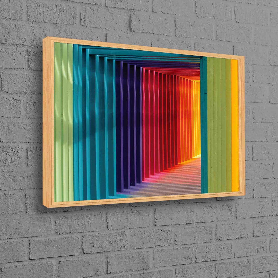 Geometric Rainbow Color Wall Art, 3D Perspective Tunnel Design on ...