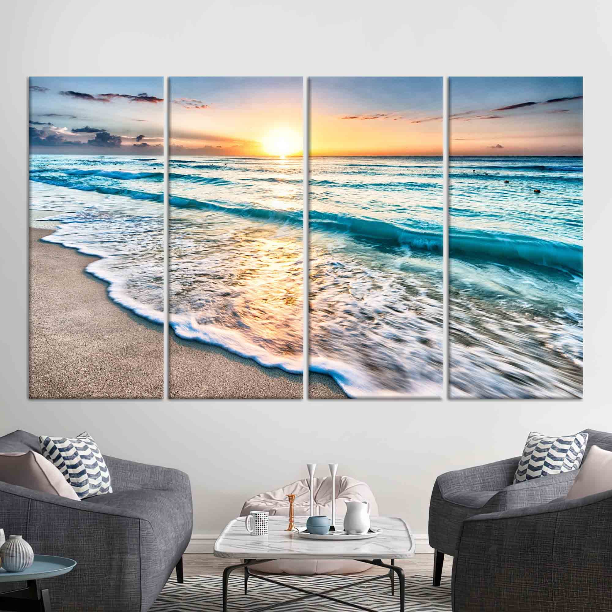 Canvas Wall Art, Sunset at the Ocean, Seascape Artwork, Personalized ...