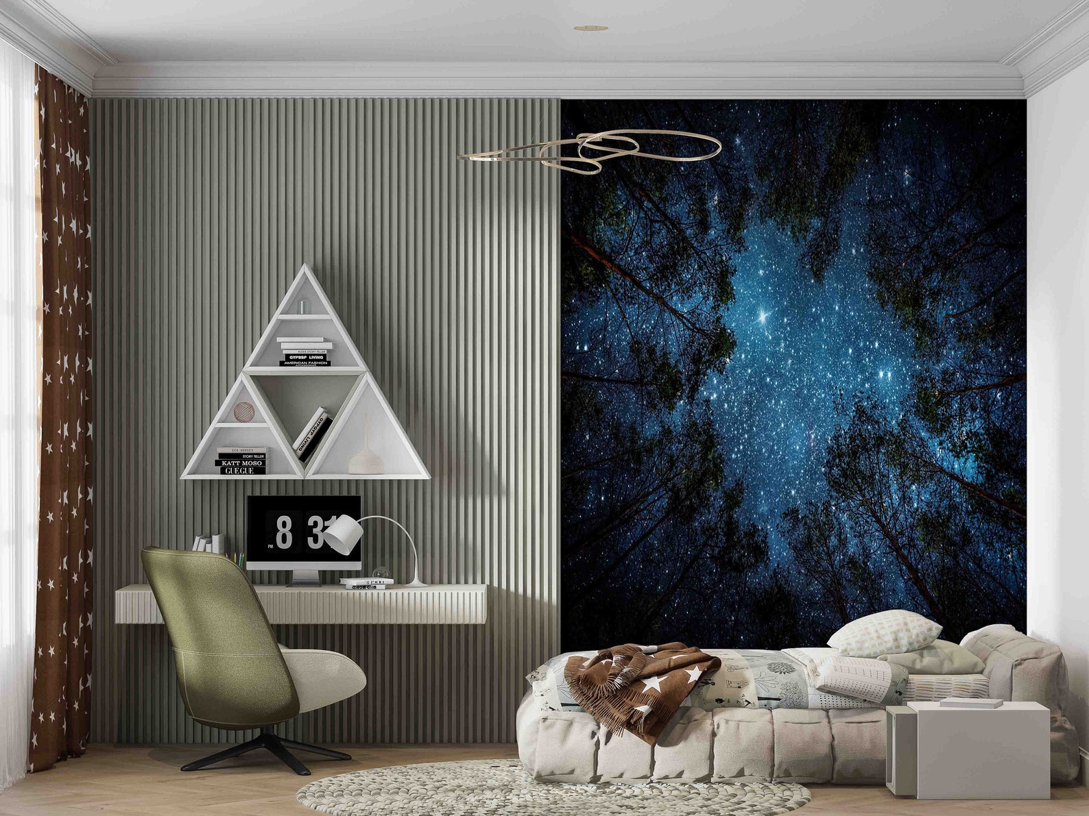 Beautiful Starry Sky Wall Art, Night Sky Mural, Forest View Wallpaper ...