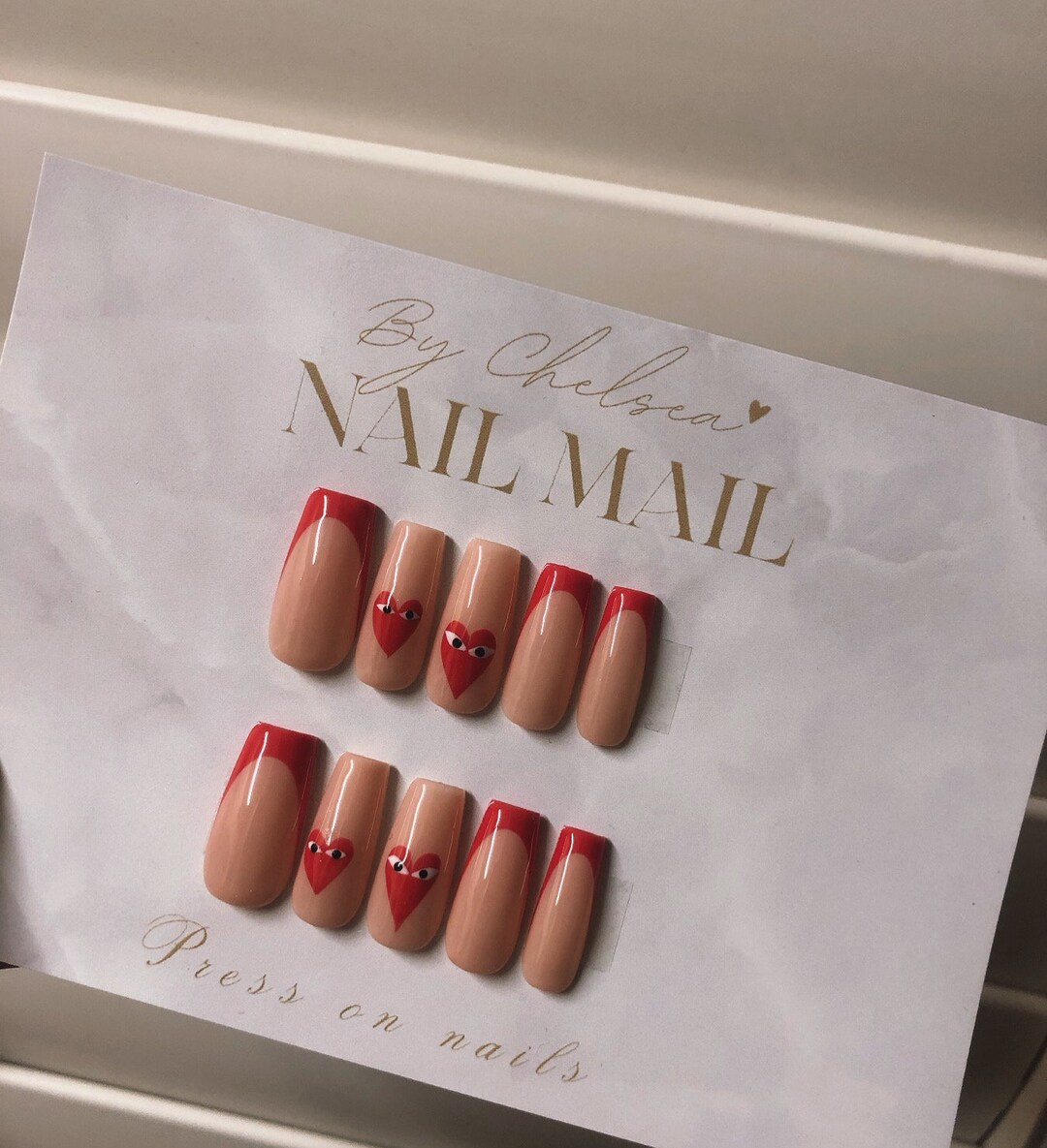 Red Heart Press on Nails Stick on Set of 10 False Nails - Etsy