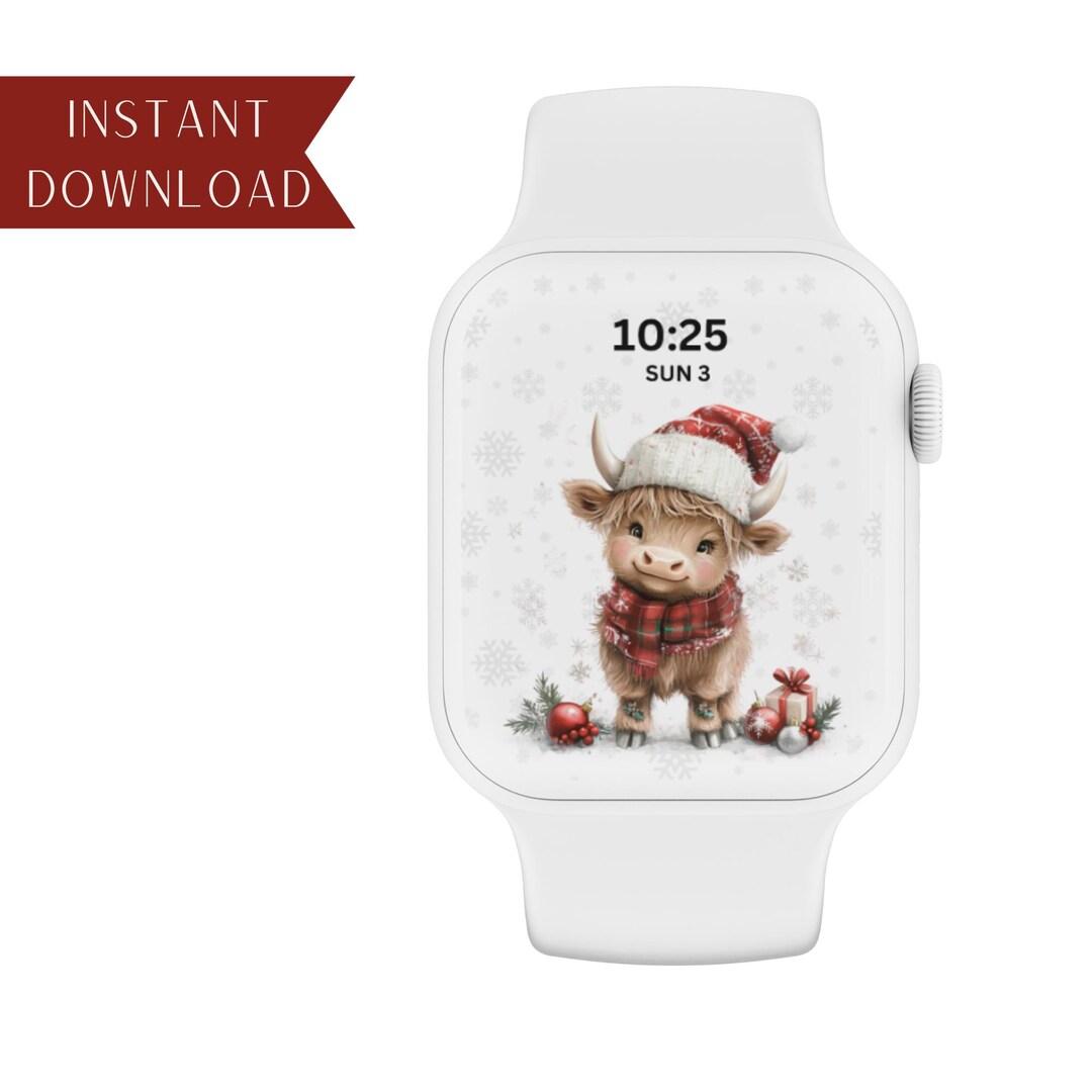 Cute White Highland Cow Digital Wallpaper Smartwatch Apple Watch ...