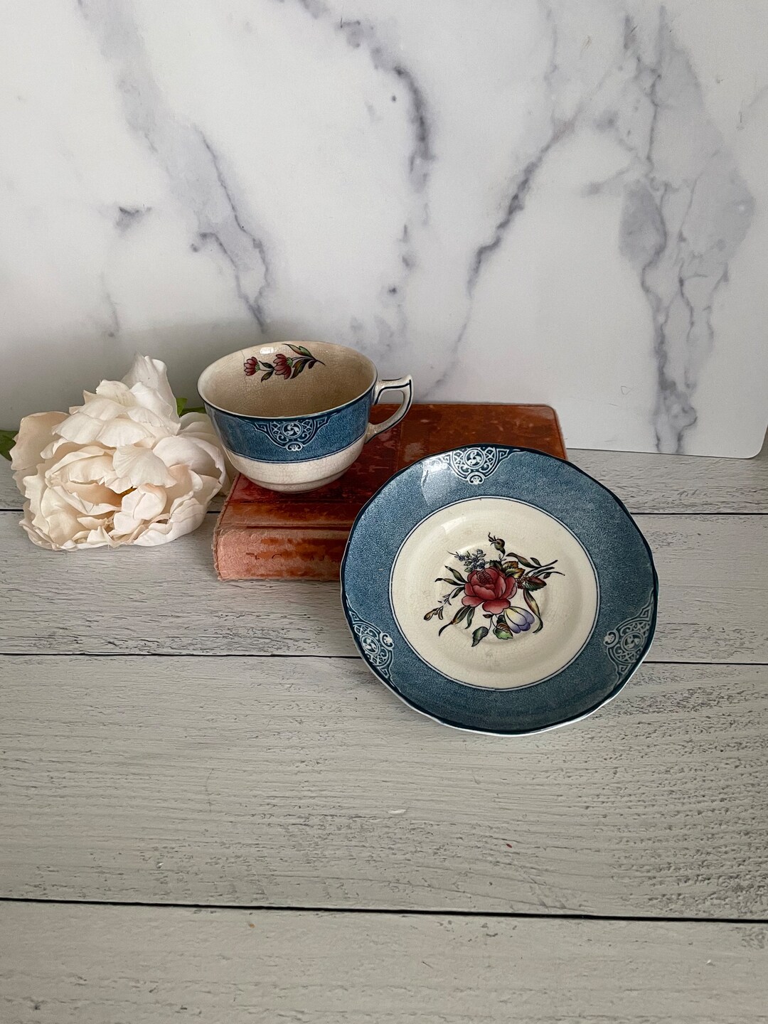 Rose Peony China, Furnivals Rose Peony, Floral China, Blue China, Blue ...