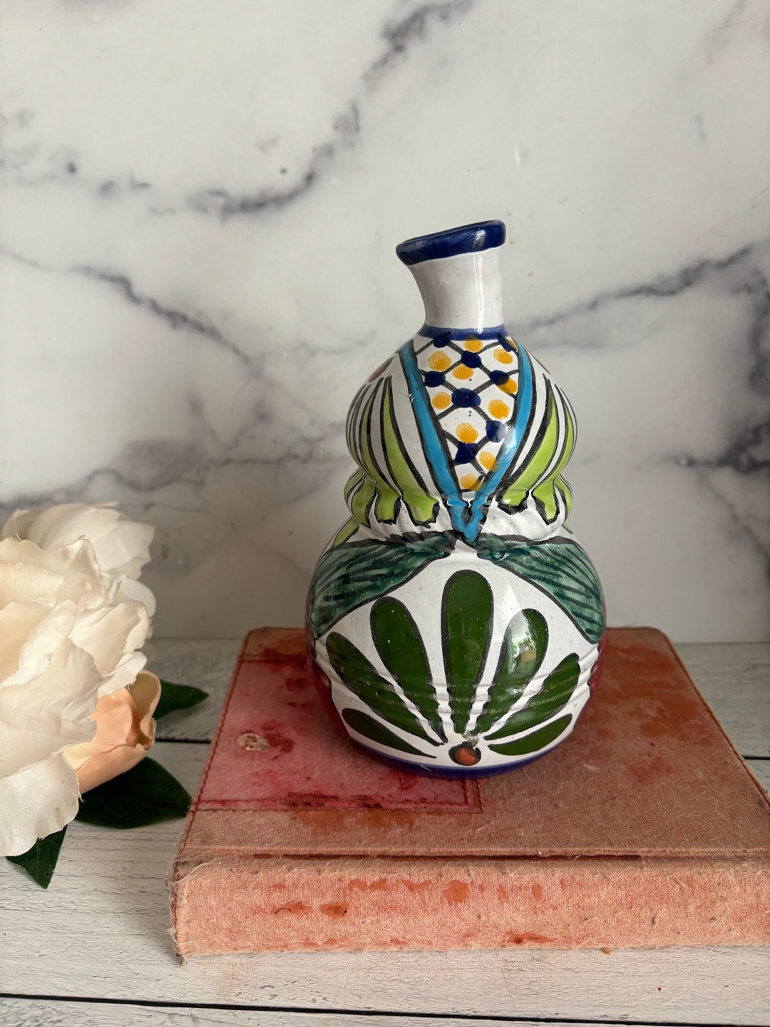 Vintage Mexican Pottery, Mexican Vase, Mexican Folk Art, Colorful Vase ...