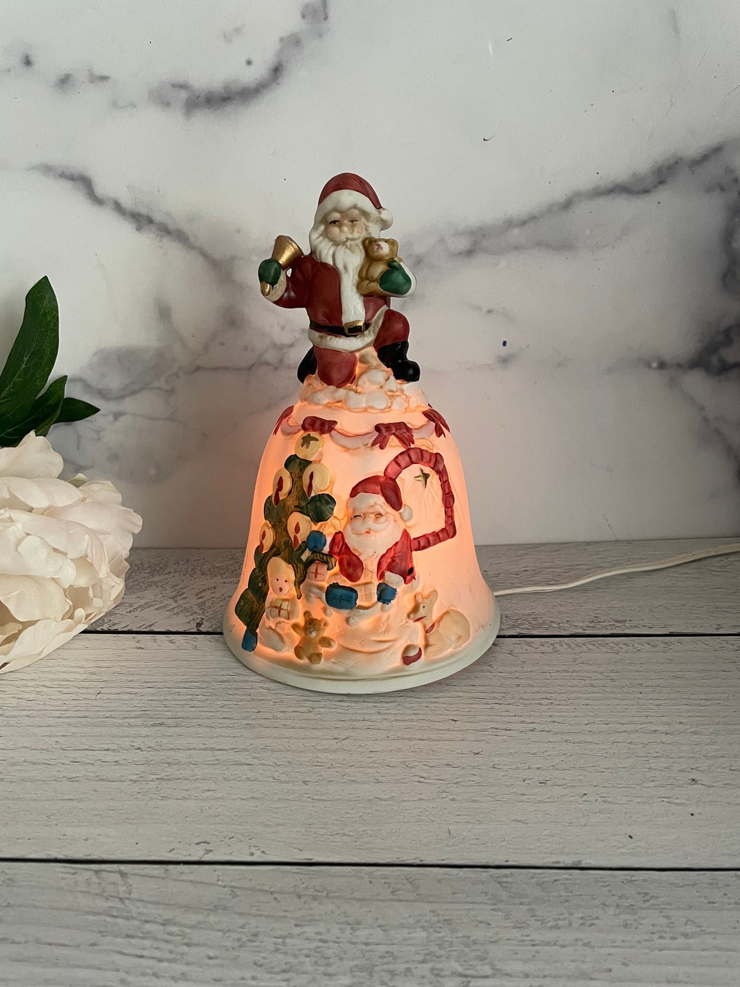 Vintage Santa Light, Santa Bell Light, Vintage Bisque Santa Light ...