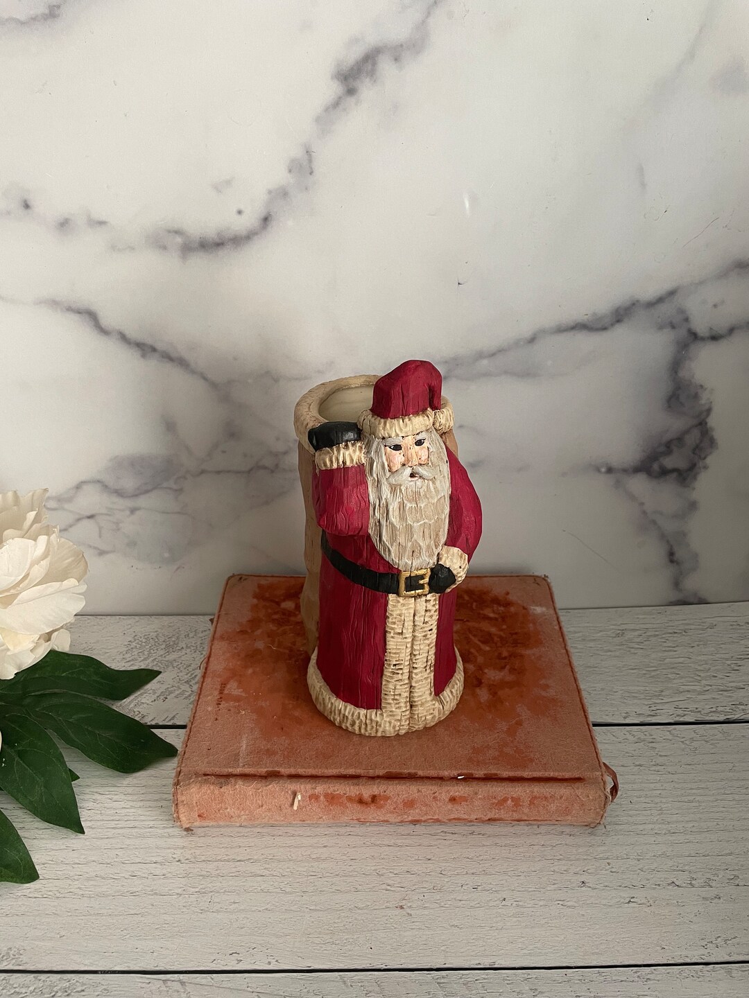 Primitive Santa, Vintage Santa, Folk Art Santa, Santa Vase, Old World ...