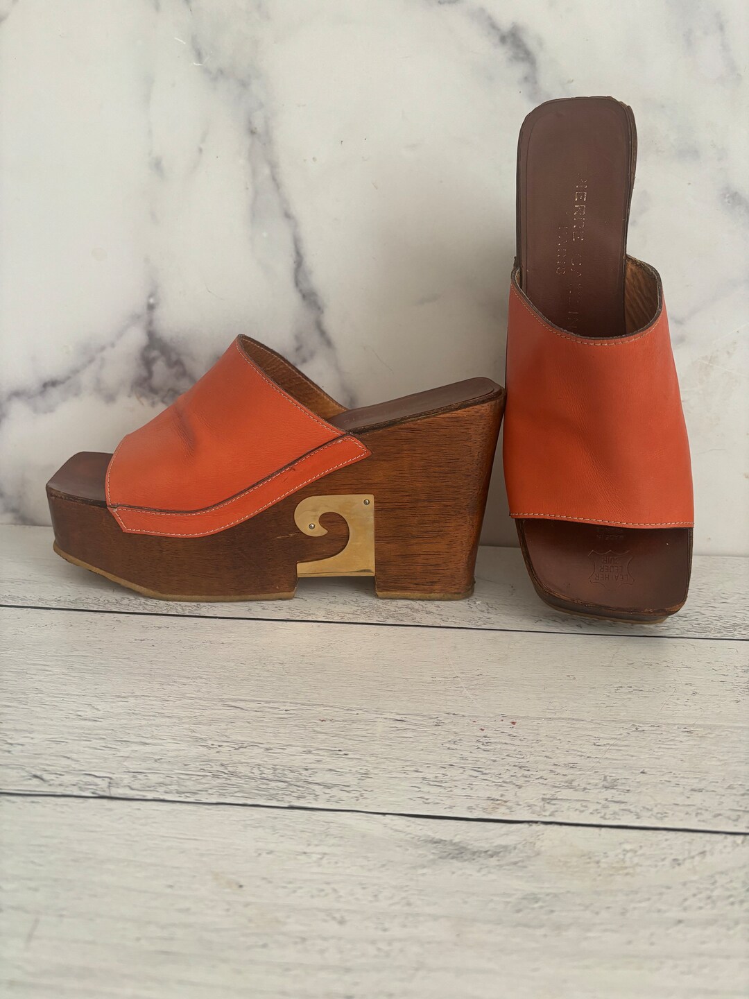Rare Pierre Cardin Classic Wooden Wedge Shoes, 1970 Pierre Cardin ...