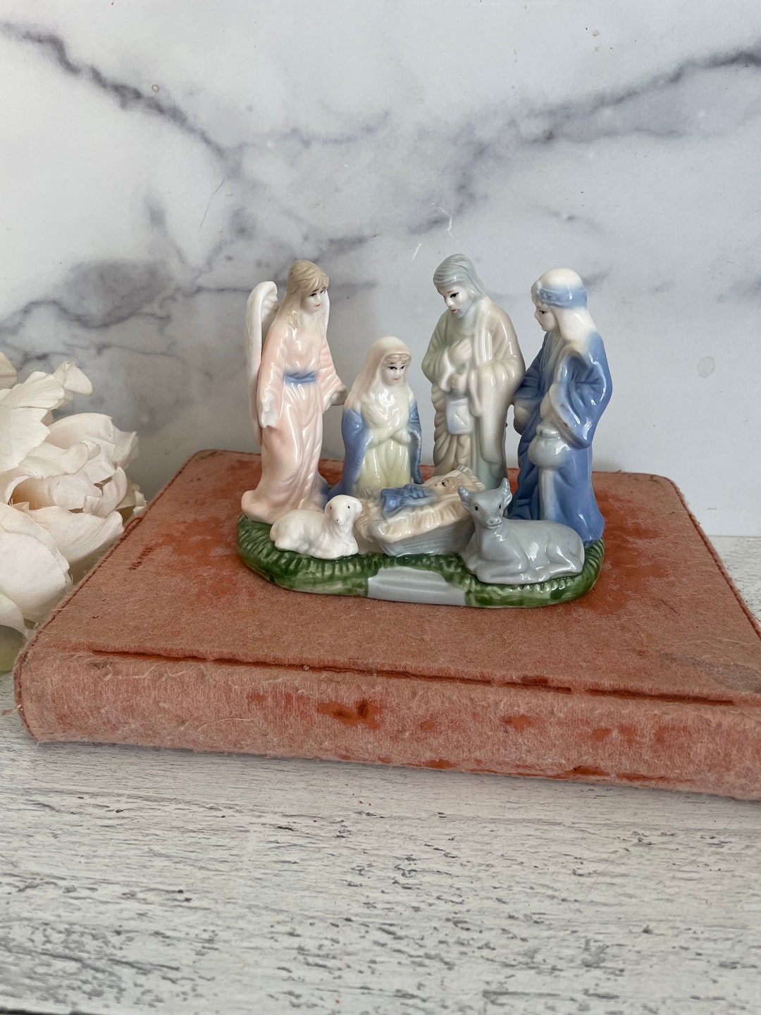 Vintage Nativity Set, Pastel Color Nativity, Porcelain Nativity ...
