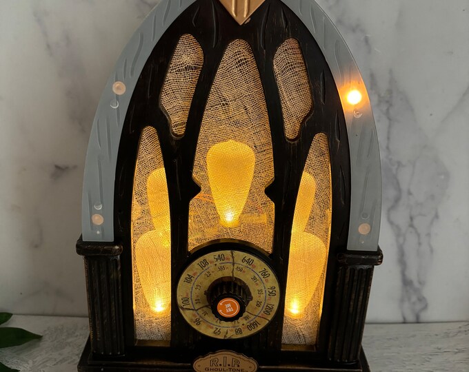 Gemmy RIP Ghoul Tone Haunted Light up Talking Radio, Musical Halloween ...