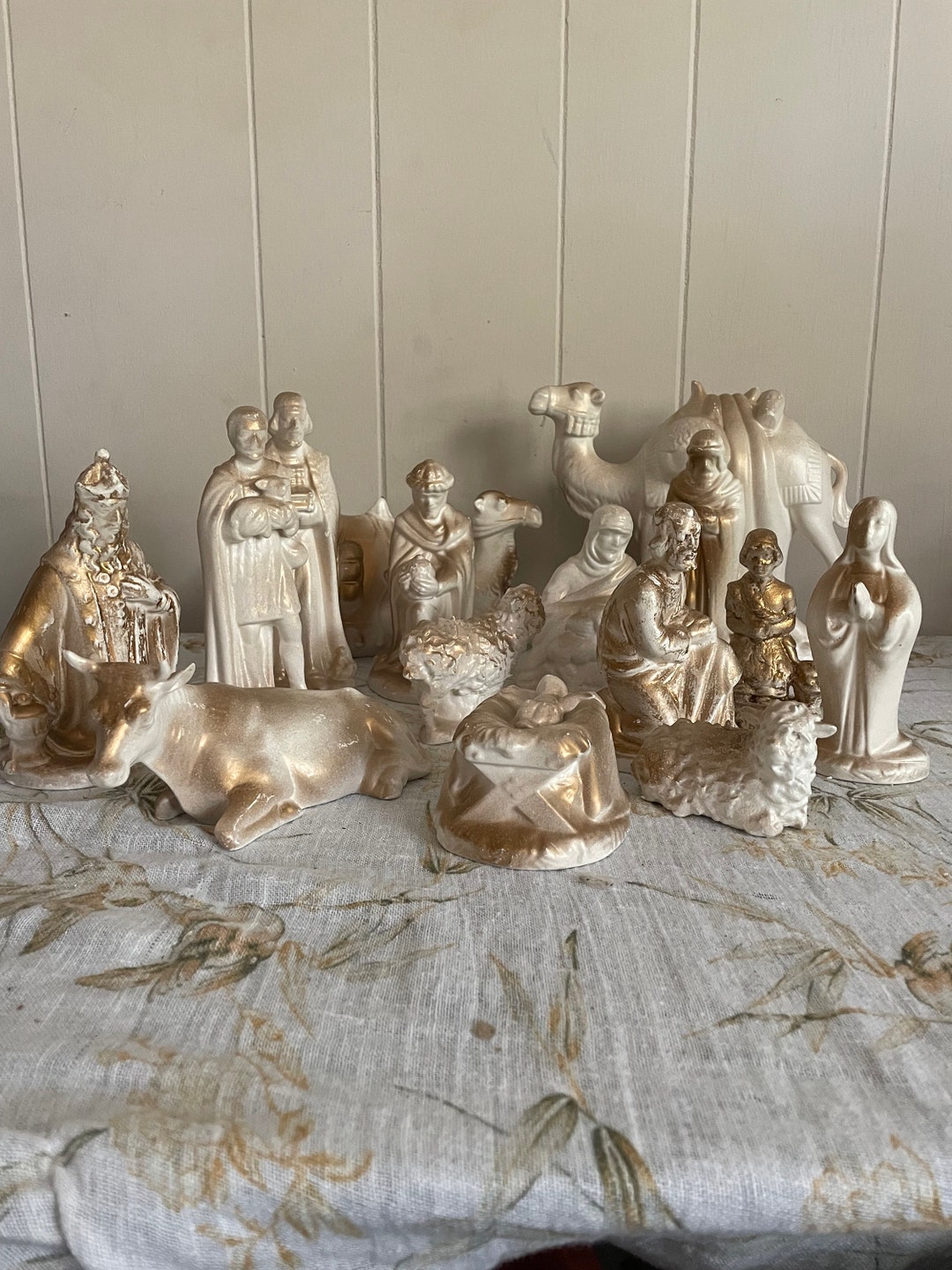Vintage Nativity, Large Nativity, Gold Nativity, Porcelain Nativity ...