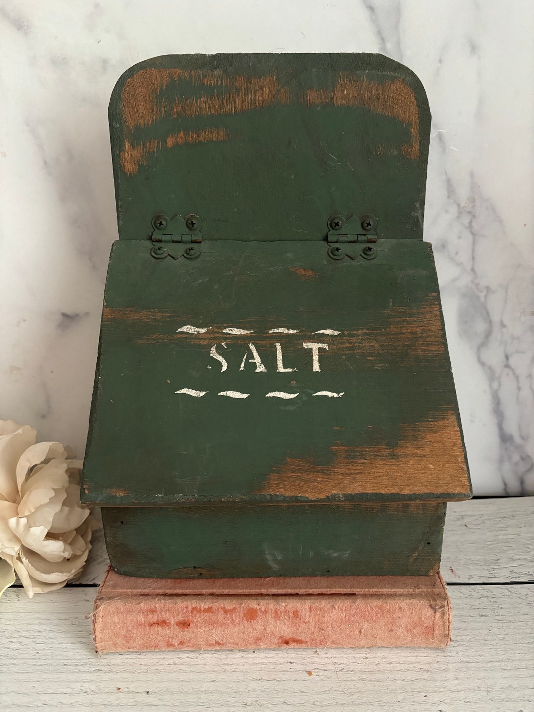 Primitive Box, Salt Box Cellar, Green Primitive Box, Wooden Salt Box ...