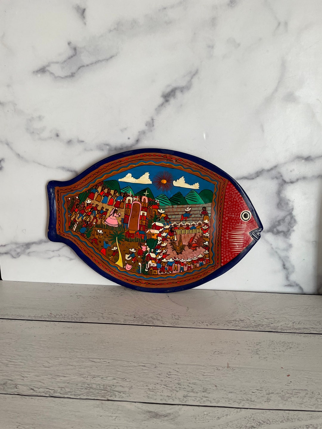 Vintage Mexican Plate, Terracotta Plate, Fish Plate, Mexican Wedding ...