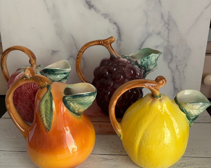 Set of 4 Pitchers, Italian Pitcher, Figural Pitcher, Fruit Pitcher ...