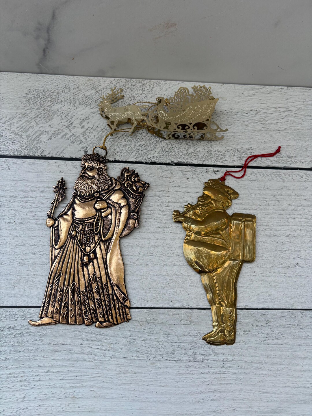 Vintage Santa Ornament, Gold Santa Ornament, Gold Christmas Tree ...