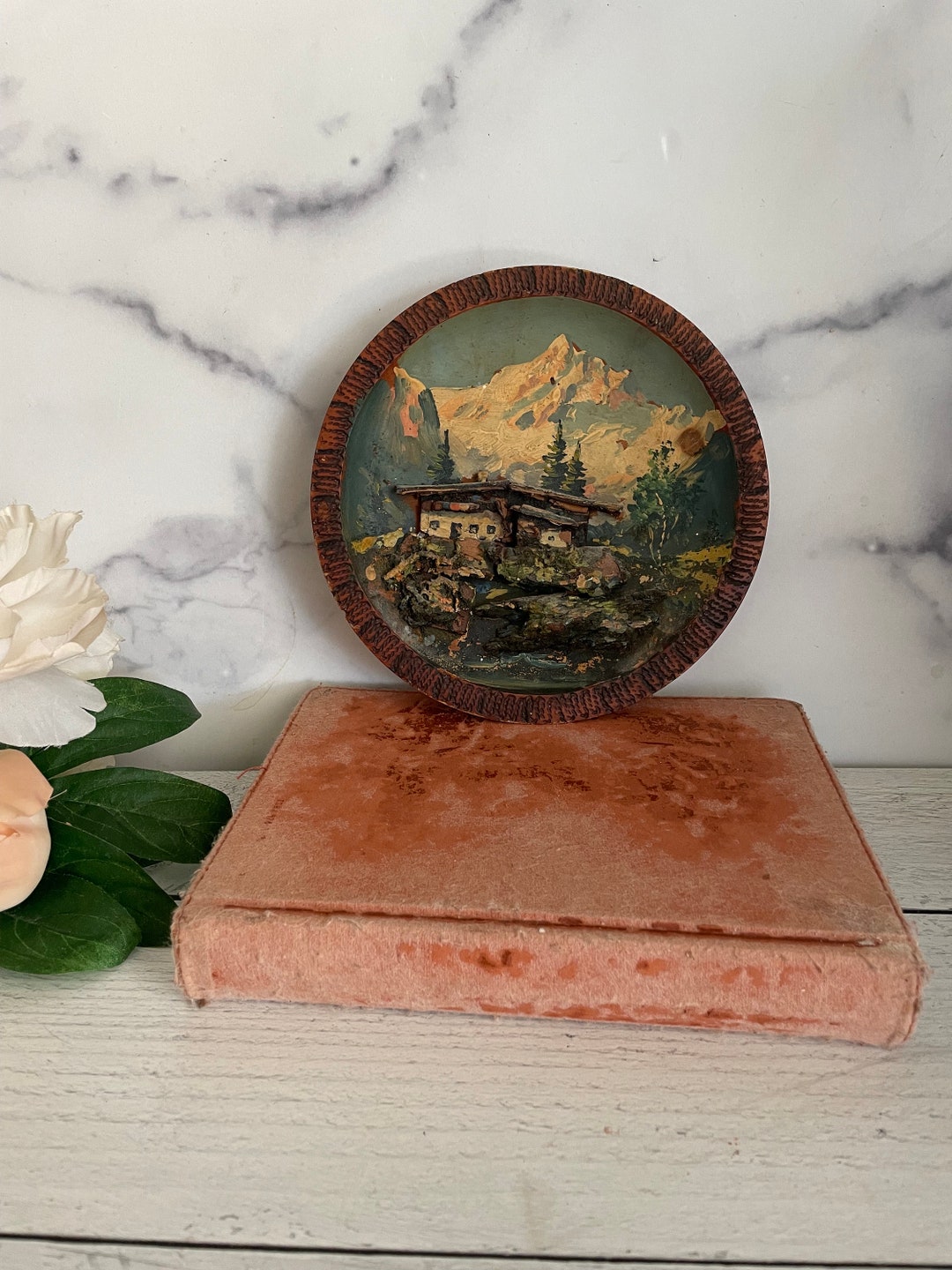 Vintage Wood Painted Plate, Hand Painted Wooden Plate, Grobglockner ...