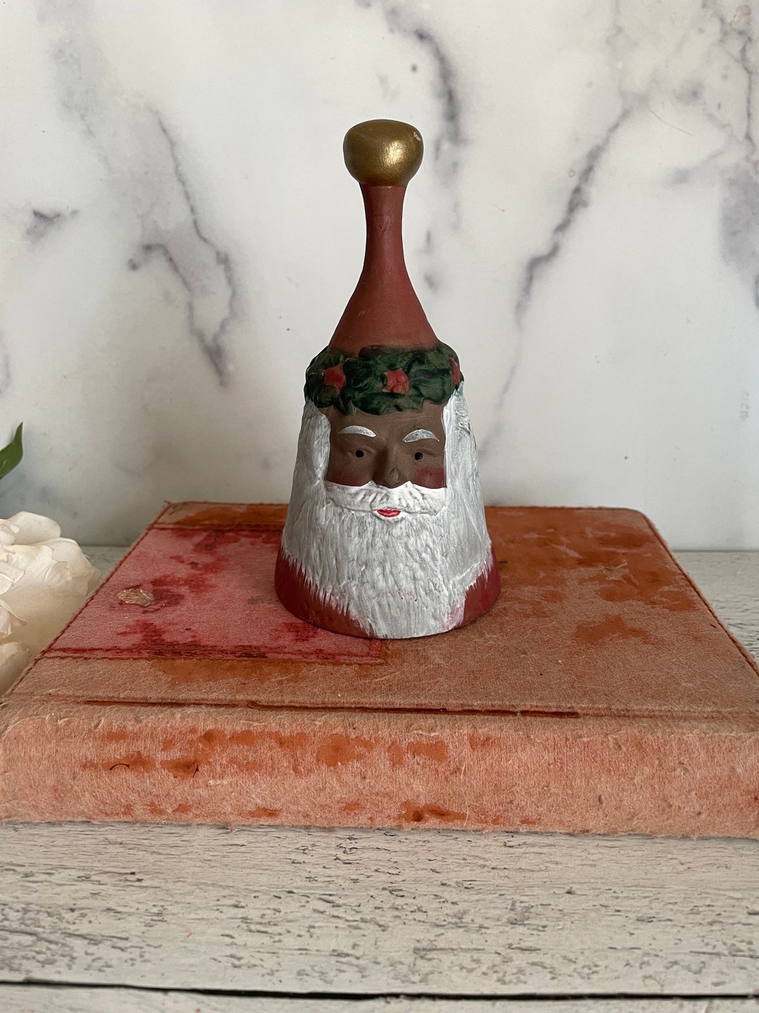 Ceramic Santa Bell, Vintage Santa Bell, Dark Skin Santa, Santa Face ...