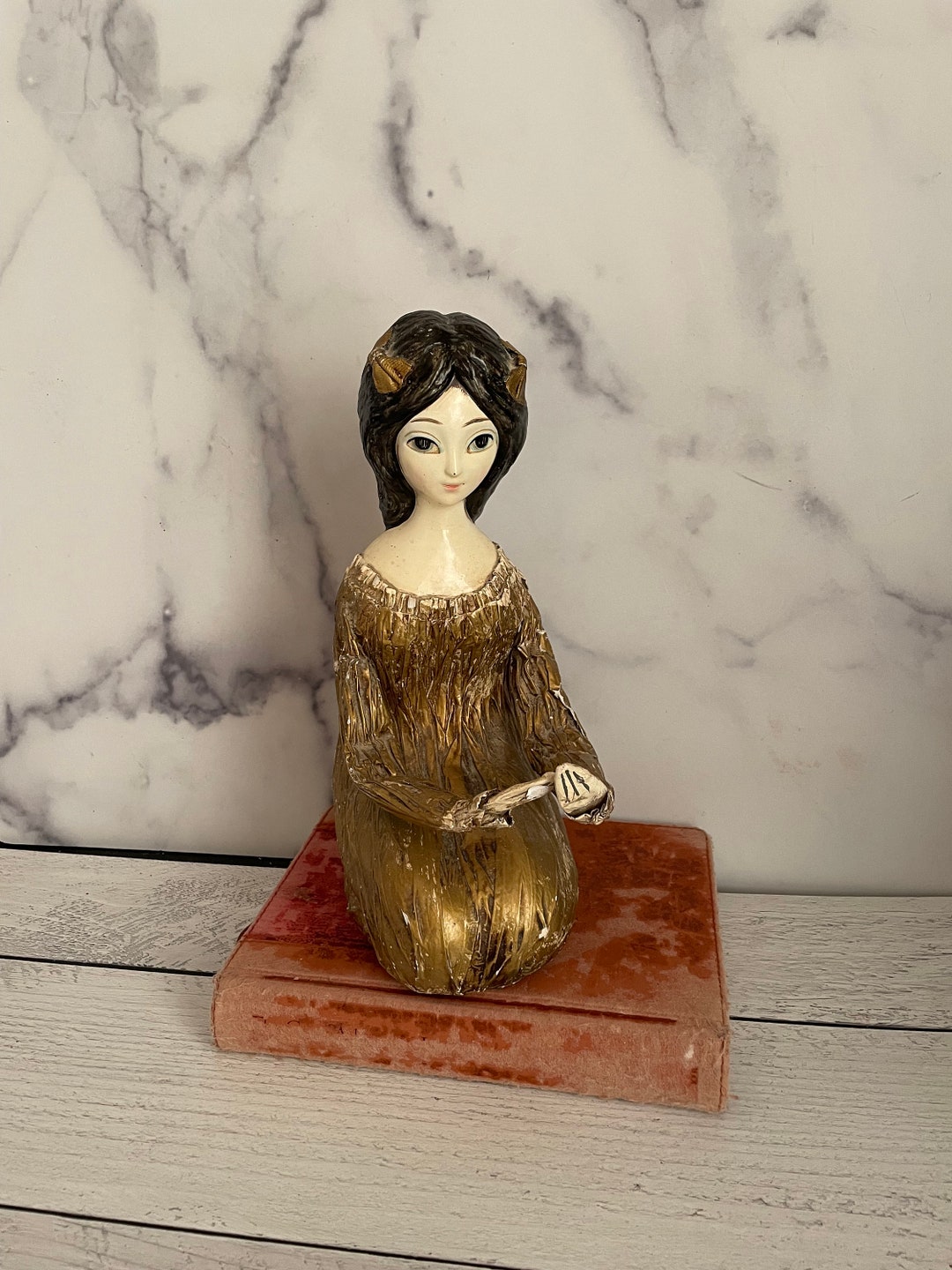 Vintage Kneeling Girl, Paper Mache Girl, Paper Mache Statue, Asian Girl ...