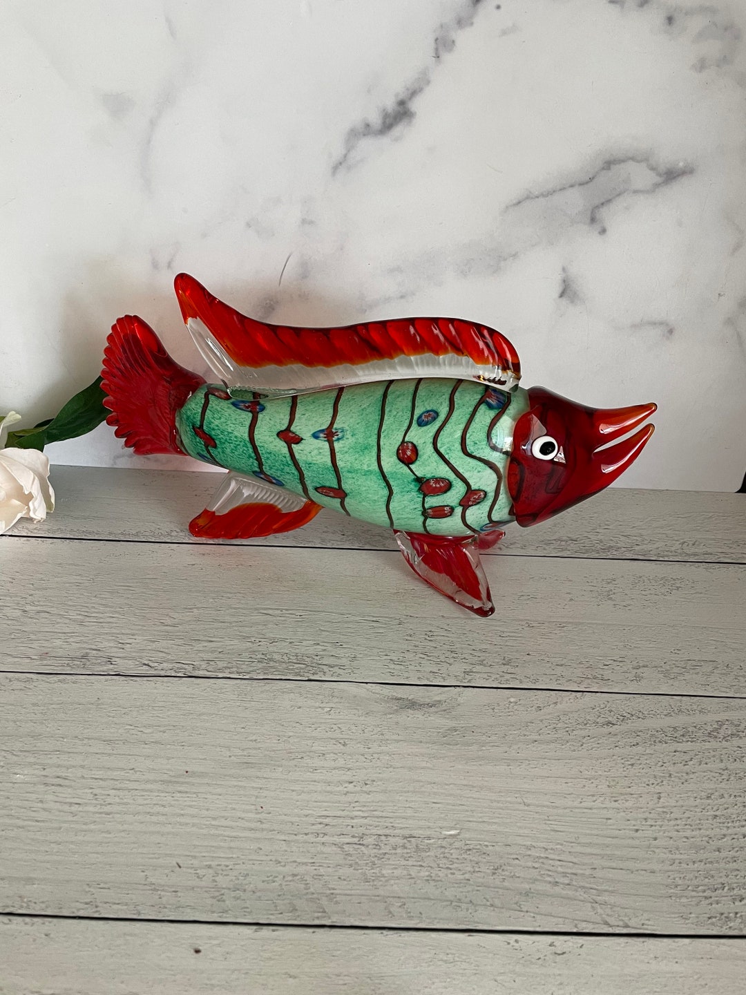 Big Glass Fish, Vintage Fish Decor, Art Glass Fish, Red Glass Fish ...