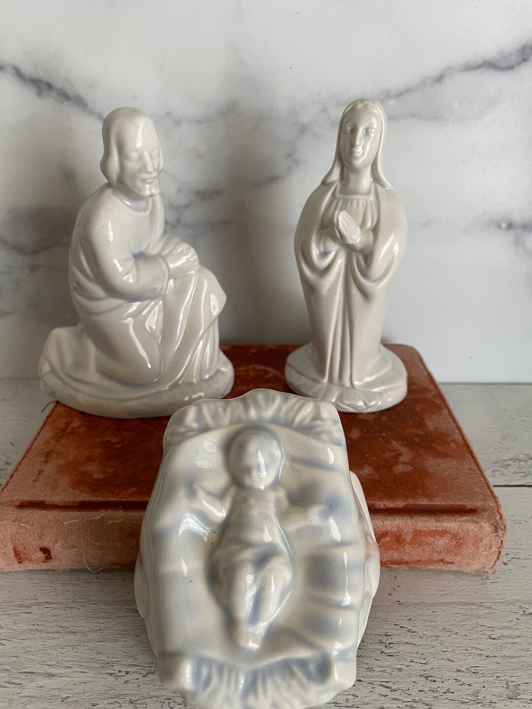 Vintage Nativity, Ceramic Nativity, Blue Nativity, 3 Piece Nativity ...