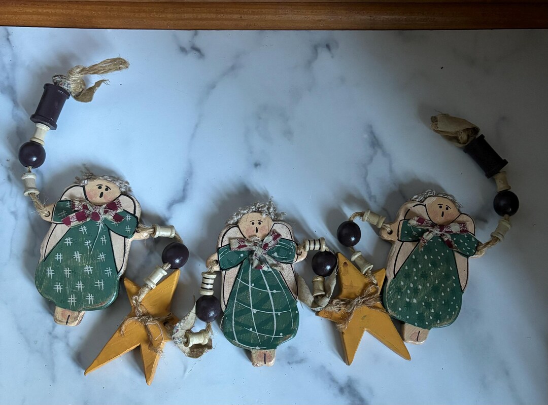 Angel Garland, Primitive Garland, Christmas Tree Angel Garland, Wood ...