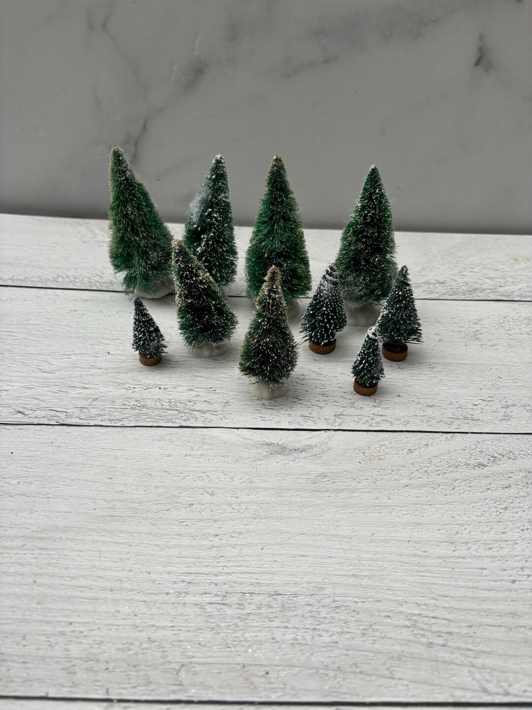 Snow Mini Pine Tree Set, Christmas Village Accessory, Village Christmas ...