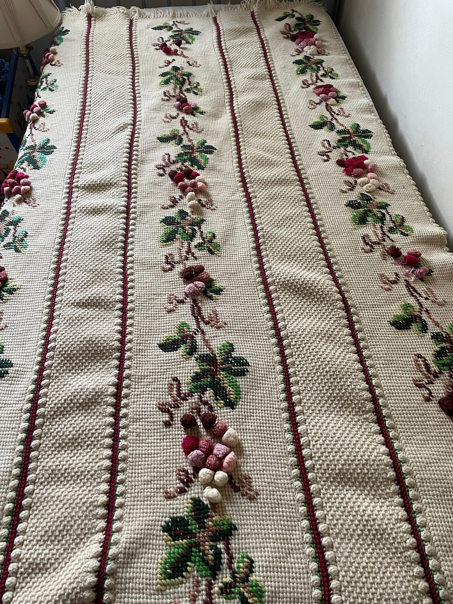 Hand Knit Embroidery Blanket, Crochet Blanket, Grapevine Blanket ...