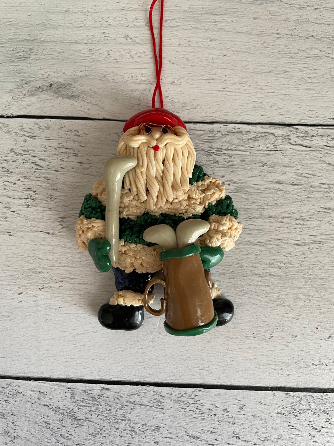 Vintage Santa Ornament, Golfing Santa Ornament, Golf Theme Ornament ...