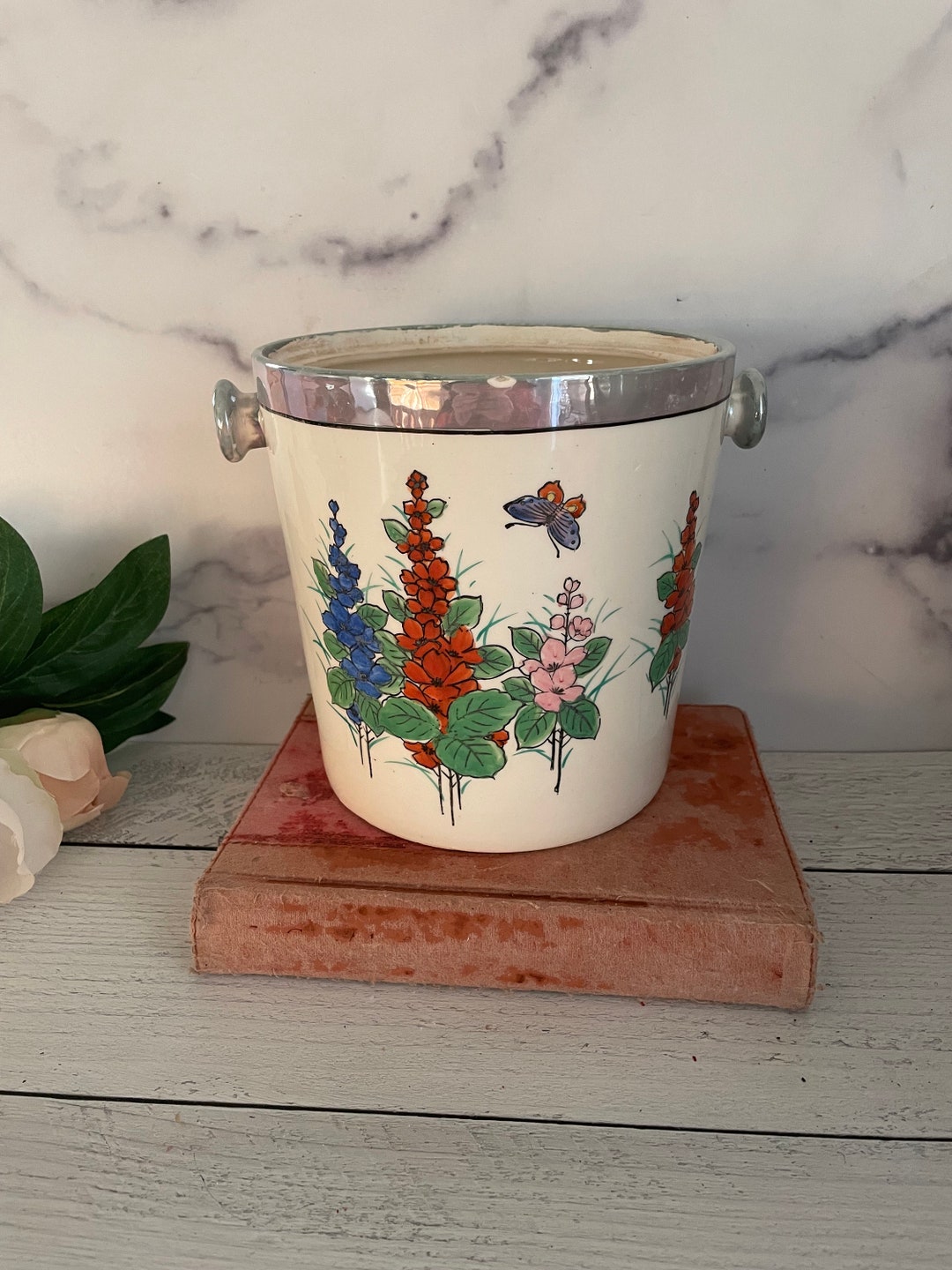 Vintage Lusterware Jar, Vintage Flower Pot, Floral Jar, Floral Pot ...