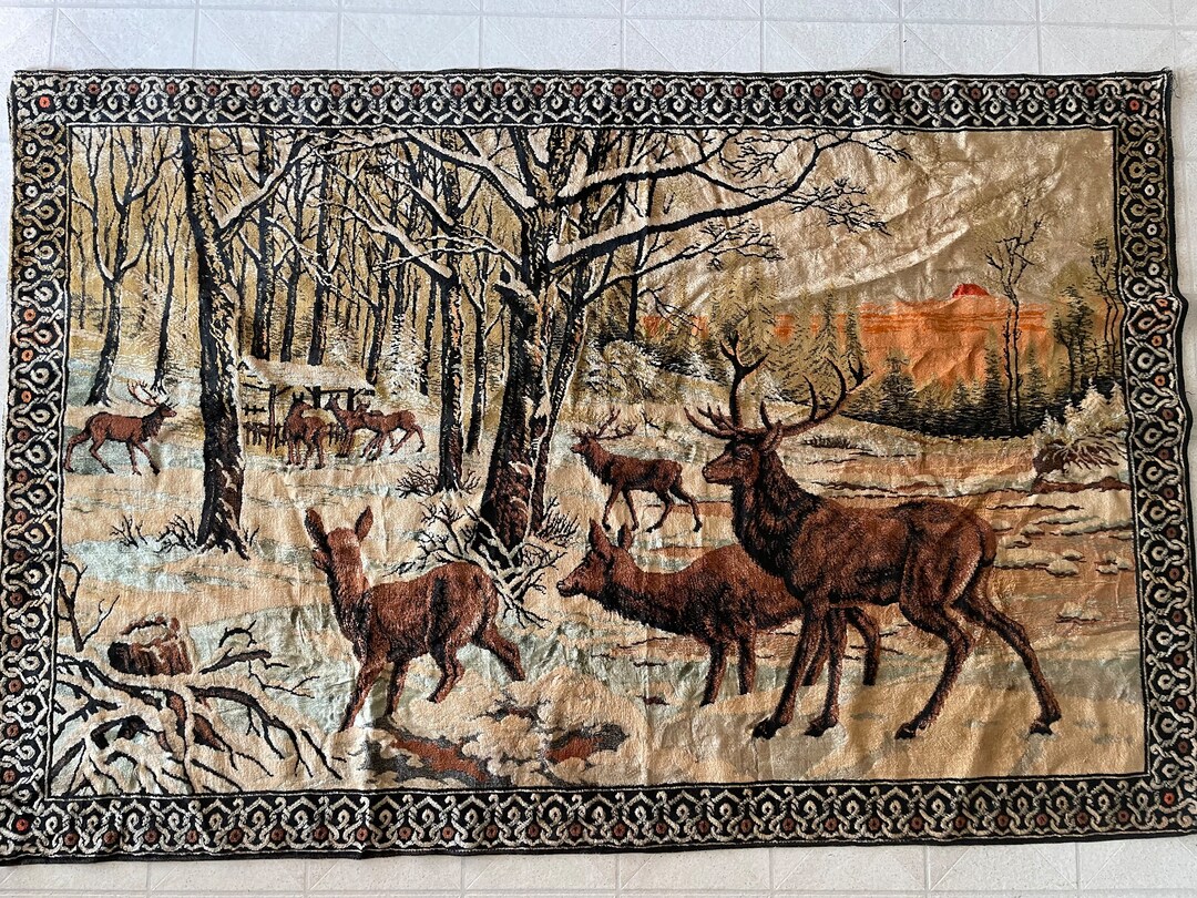 Vintage Elk Tapestry, Elk Wall Rug, Velvet Elk Tapestry, Wildlife ...