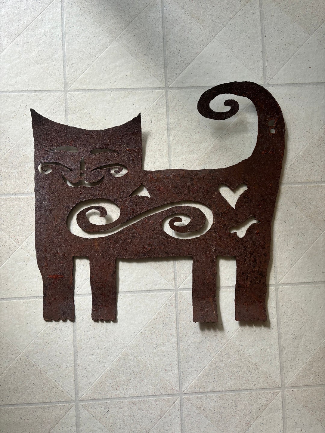 Rustic Cat Decor, Metal Rusted Cat, Folk Art Cat, Wall Hanging Cat, Cat ...