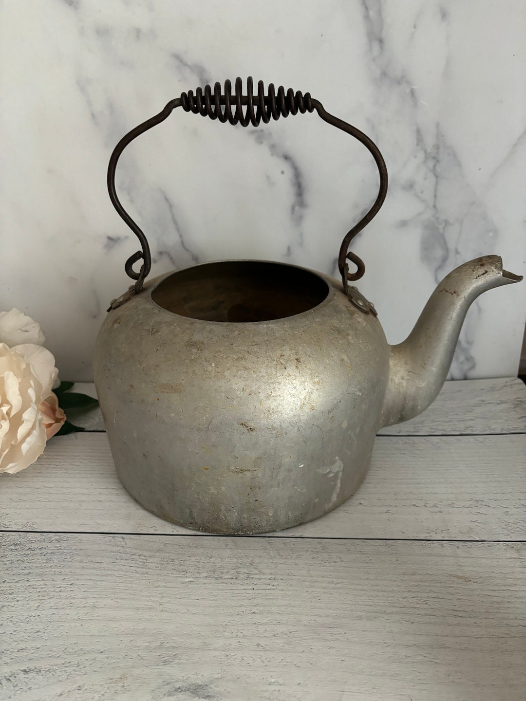 Antique Kettle, Antique Aluminum Kettle, Antique Teapot, Aluminum ...