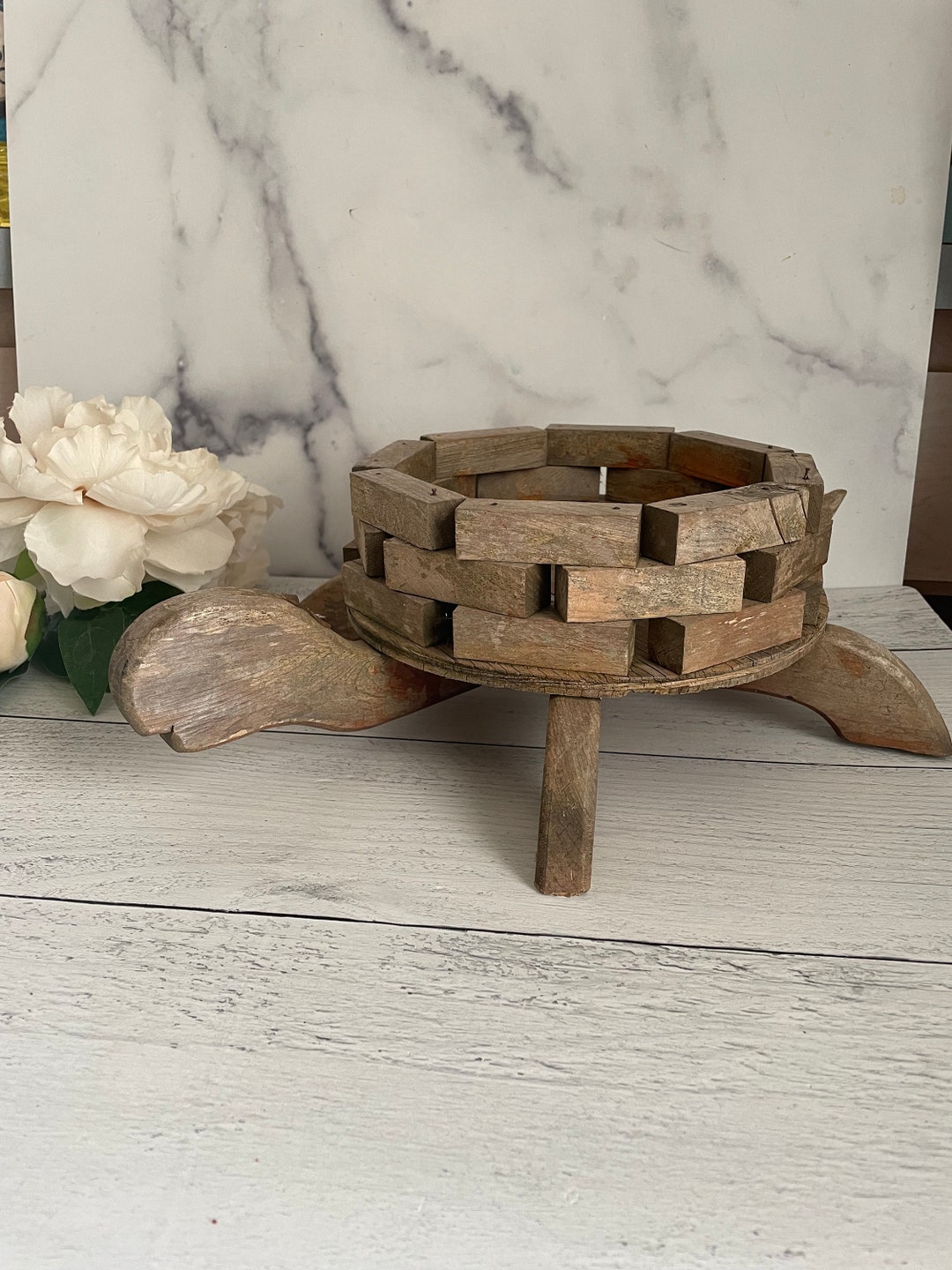 Vintage Turtle Plant Holder, Turtle Decor, Wooden Turtle, Vintage Plant ...